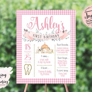 Pink Gingham Birthday Chalkboard Poster, About Me Poster, Memory Board ...