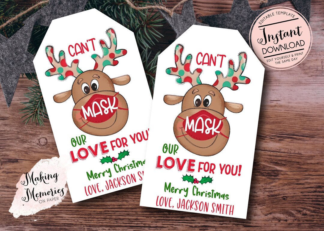Christmas Gift Tag, Can't Mask Our Love, Holiday Teacher Gratitude Gift ...