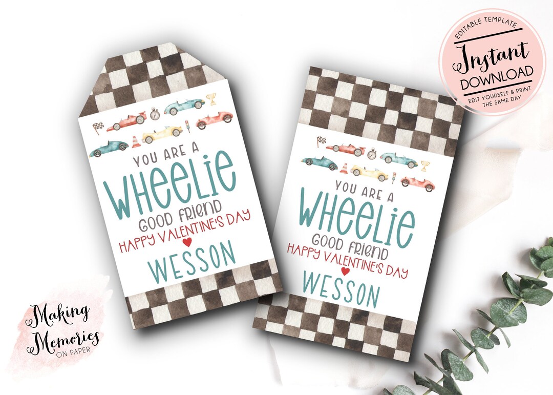 Race Car Valentine Favor Tag, Car Valentine, Boy Valentine, a Wheelie ...