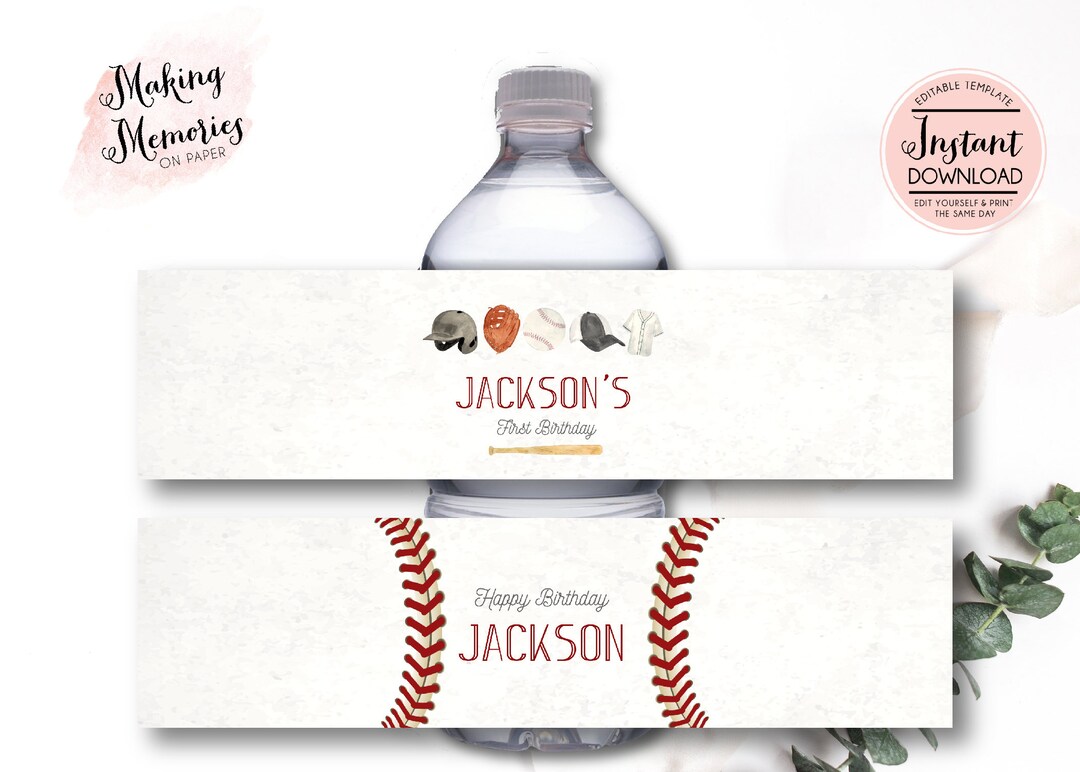 Editable Baseball Water Bottle Labels, Sports Water Labels, Baseball ...