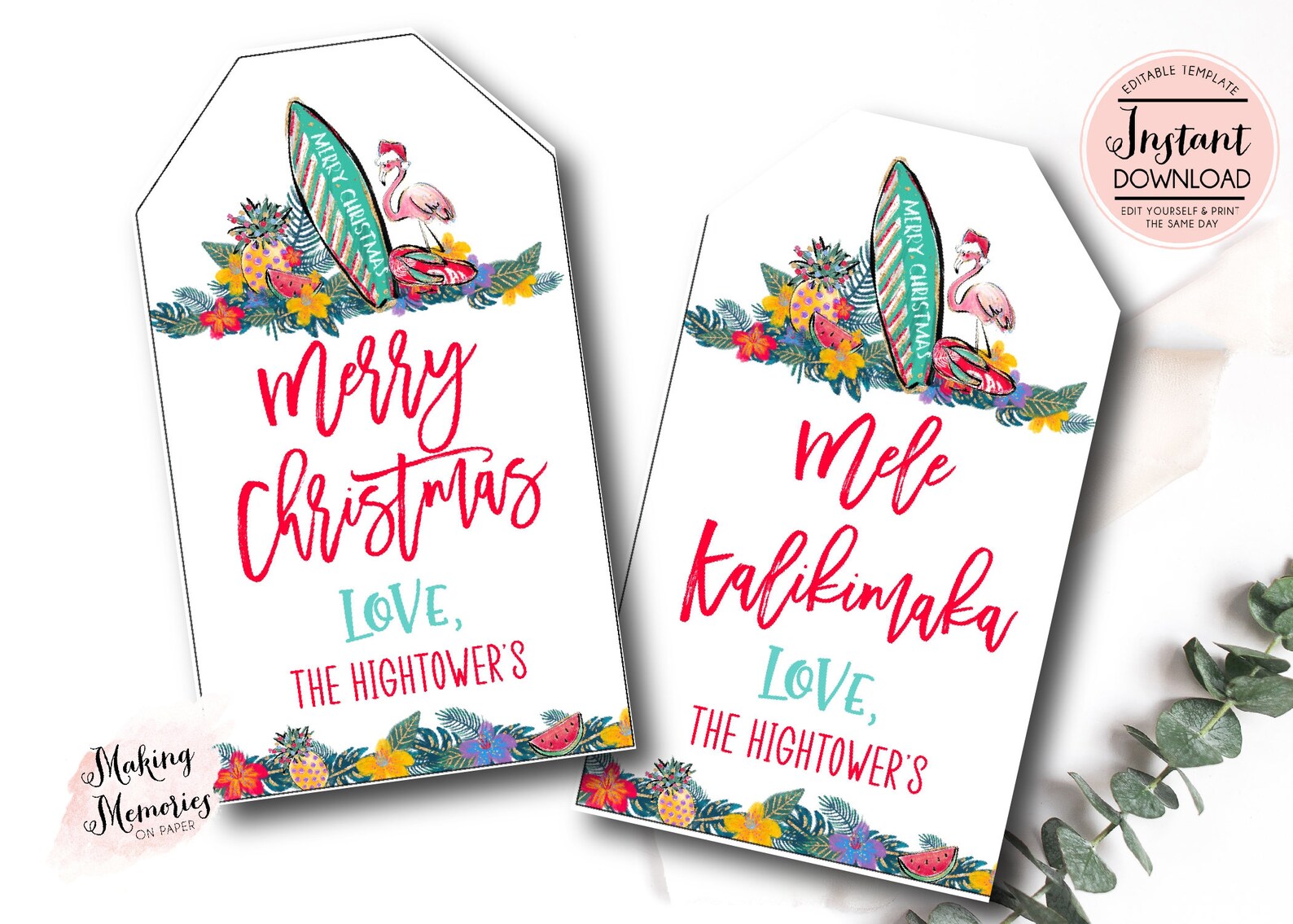 Tropical Christmas Invitation, Hawaiian Santa Christmas Invite ...