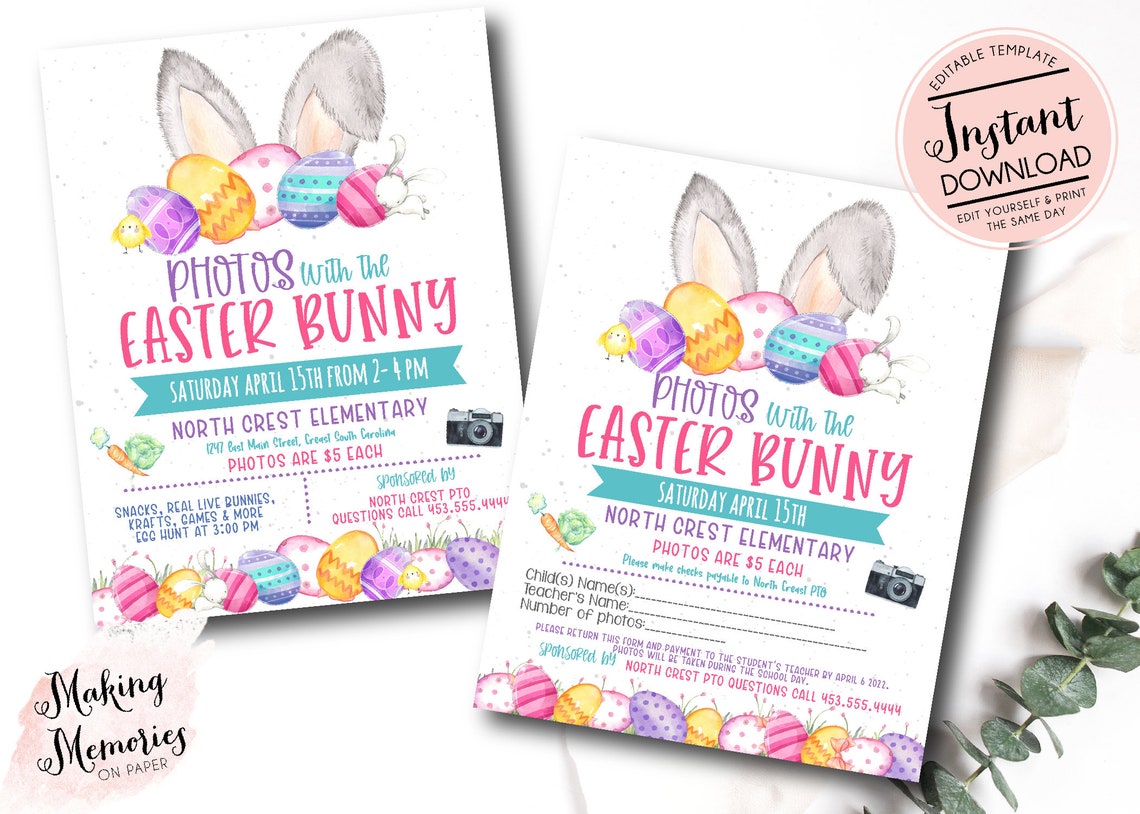 Photos With the Easter Bunny Flyer Bunny Photo Template - Etsy