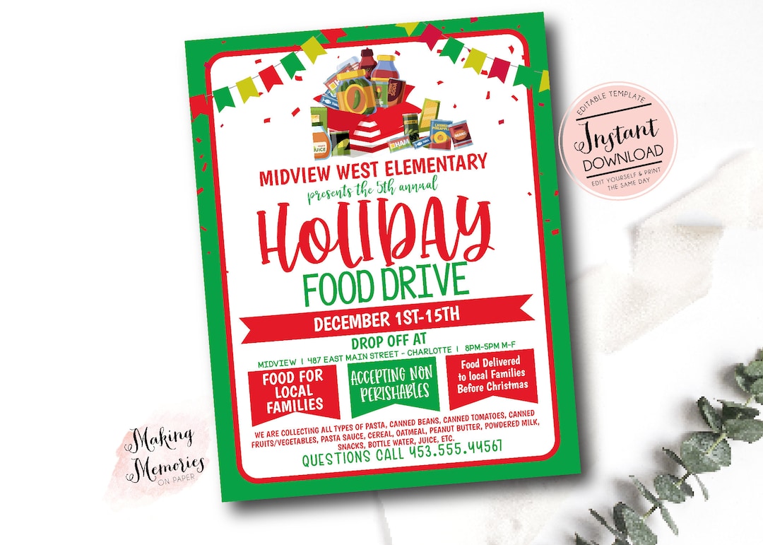 Food Drive Flyer, Holiday Food Drive Template, Editable Food Drive ...