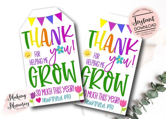 Teacher Appreciation Week Thank You for Helping Me Grow - Etsy