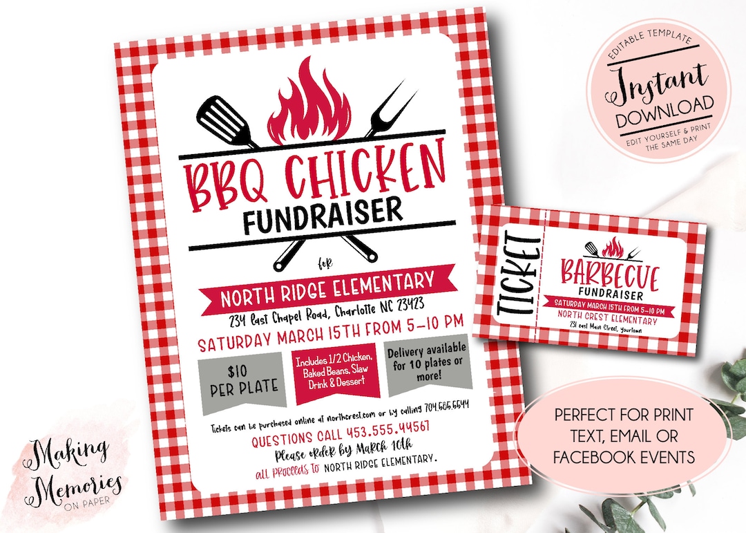 BBQ Chicken Fundraiser Flyer, Editable Plaid Fundraiser Template ...