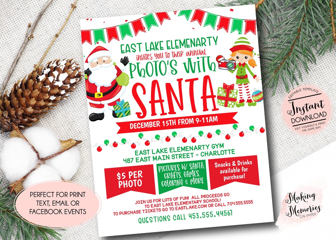 Photos With Santa Claus Flyerphotos With Santa Invite - Etsy