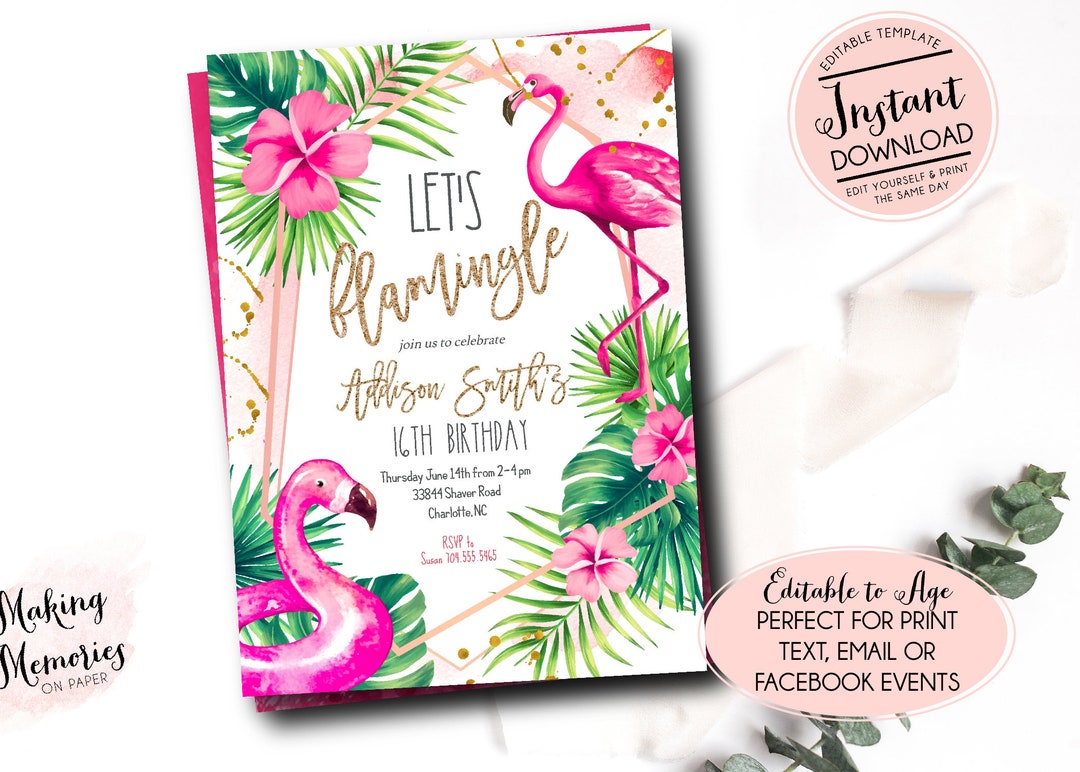 Flamingo Pool Party Invitation, Tropical Birthday Invitation, Tropical ...