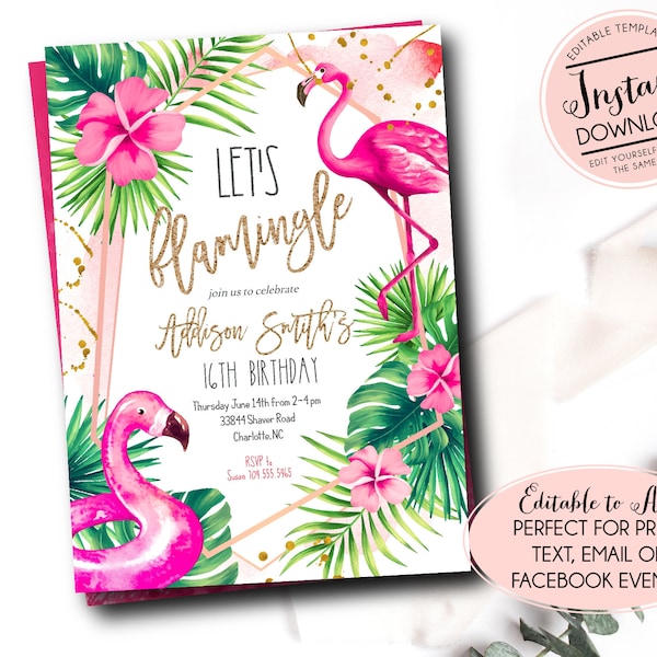 Flamingo Invitation - Etsy