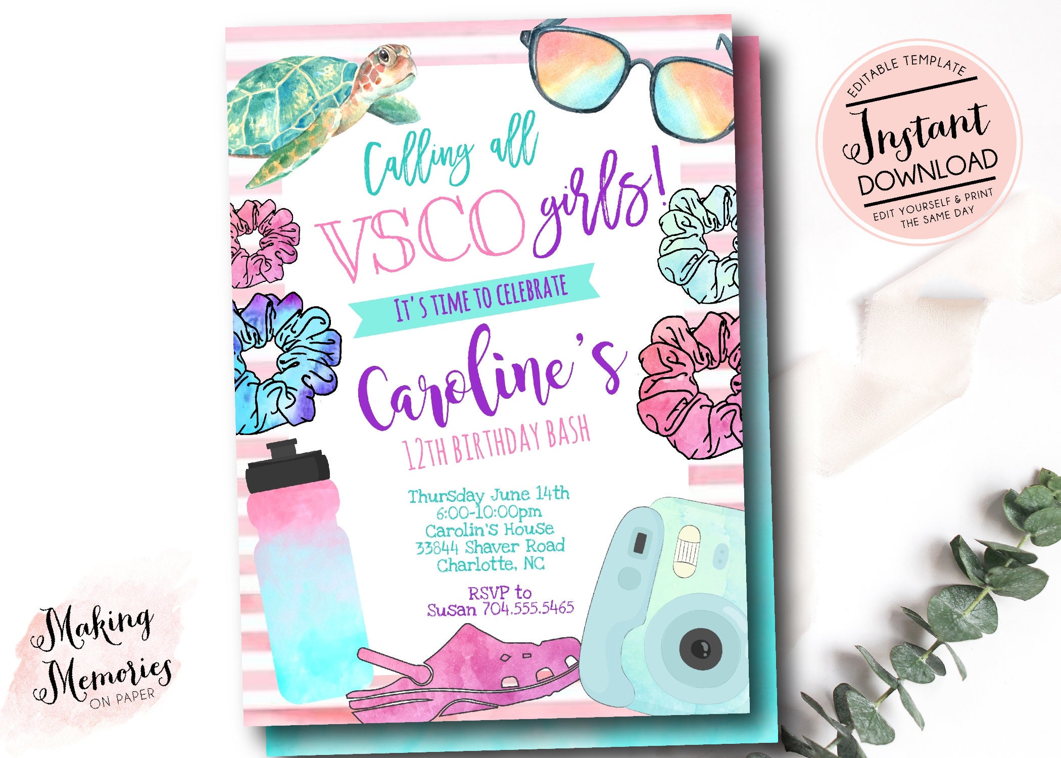 VSCO Birthday Party Invitation, VSCO Party, VSCO Girl Invitation, 90's ...