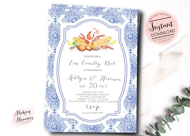 Seafood Boil Invitation, Low Country Boil Invitation, Engagement ...
