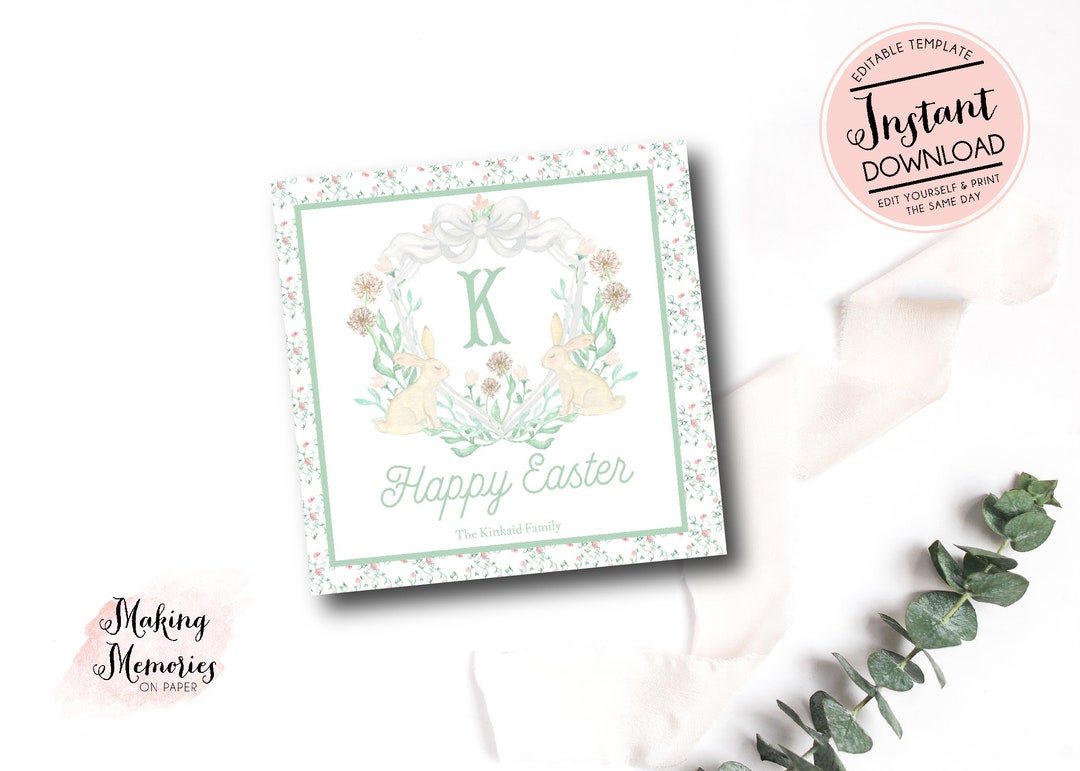 Printable Easter Tags, Crest Easter Favor Tags, Preppy Watercolor ...