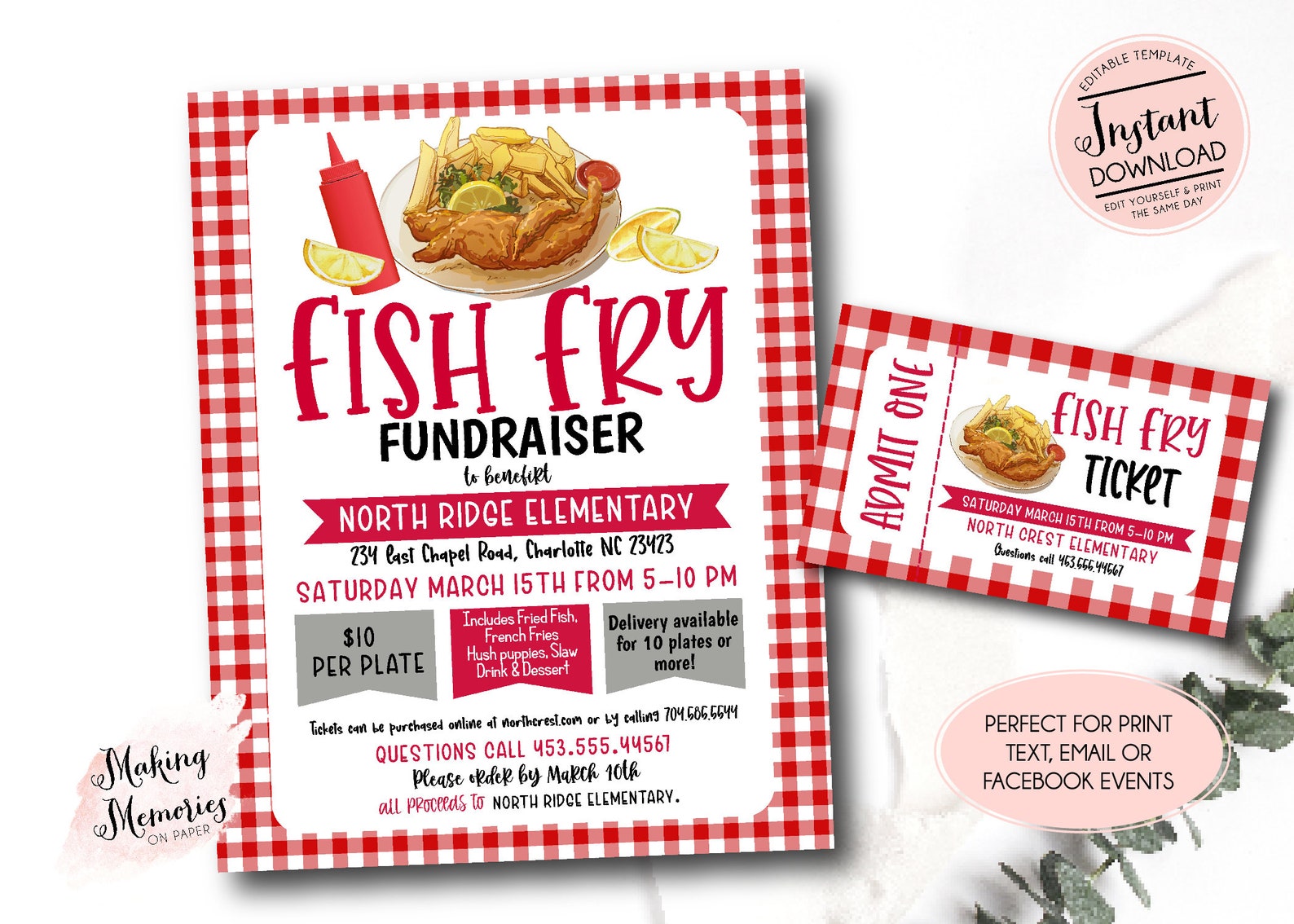 Fish Fry Fundraiser Flyer, Editable Fish Fry Fundraiser Invitation, Pto ...