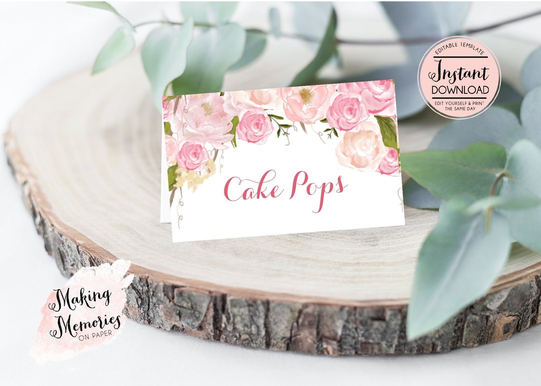 Pink Floral Watercolor Food Tent Cards, Flower Food Tent Cards ...