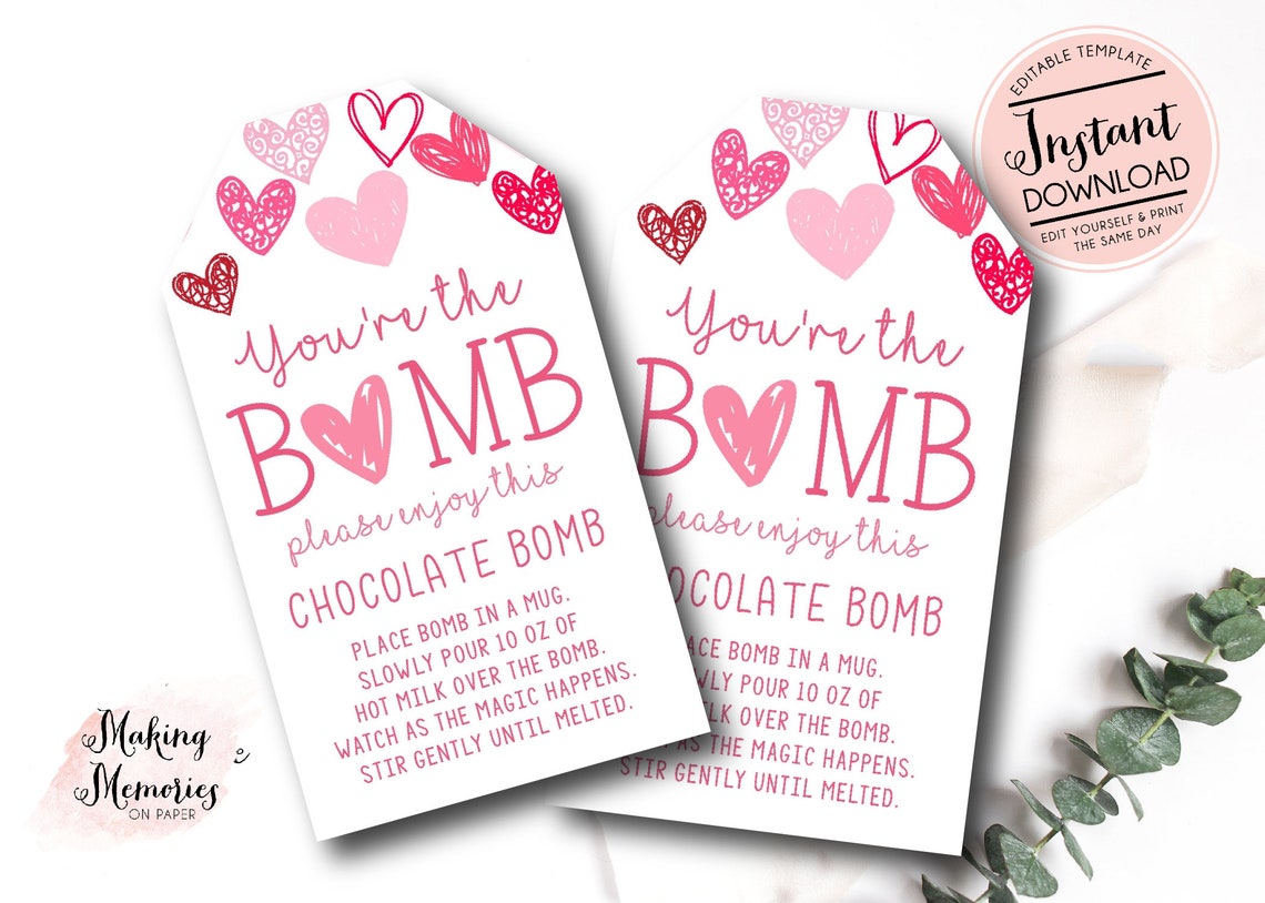 Valentine Hot Chocolate Bomb Tags Valentine Circle Chocolate - Etsy