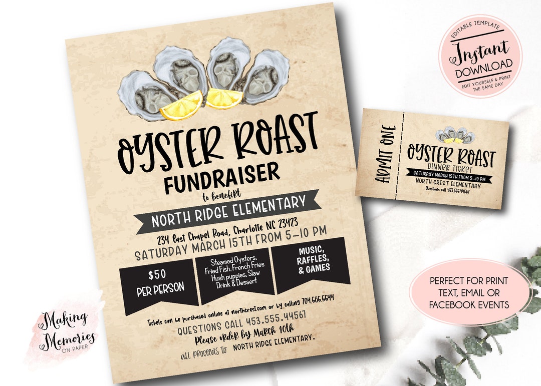 Oyster Roast Fundraiser Flyer, Editable Oyster Roast Fundraiser ...