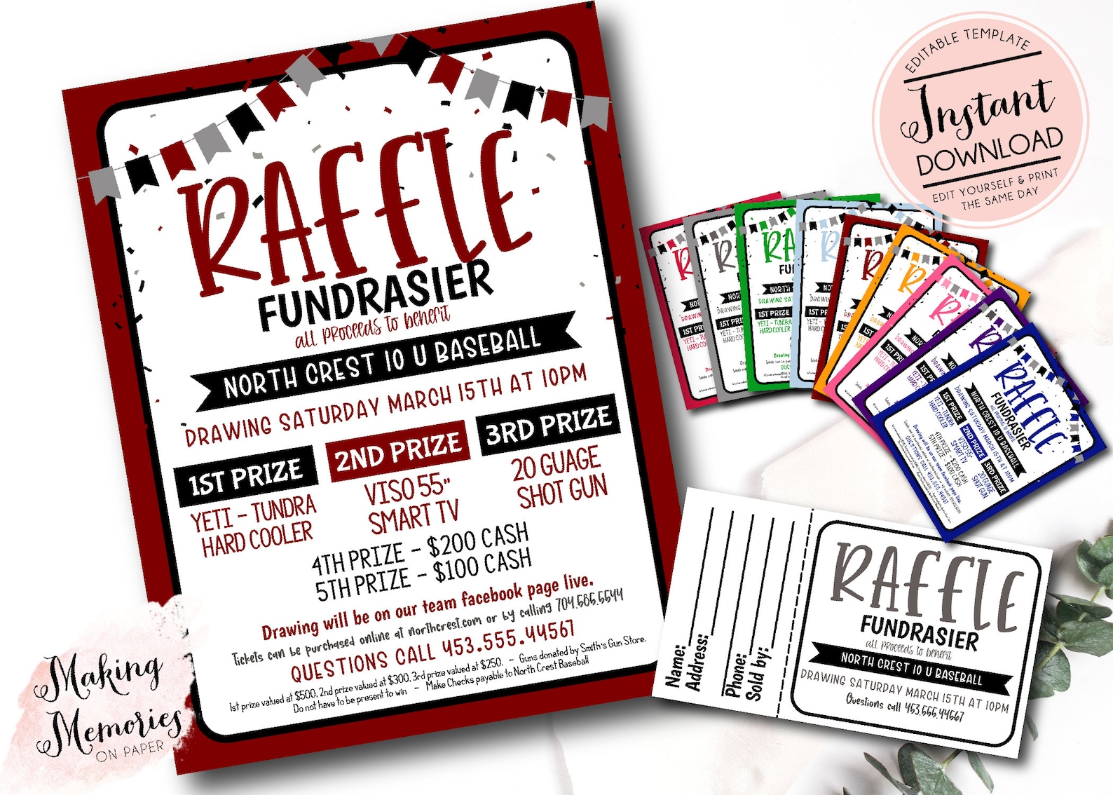 Raffle Ticket Fundraiser Flyer Editable Raffle Fundraiser - Etsy