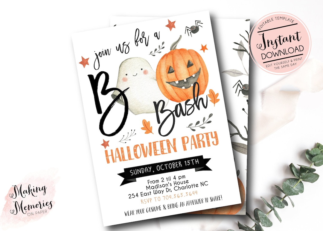 Boo Bash Invitation, Adult Halloween Party, Halloween Birthday Party ...