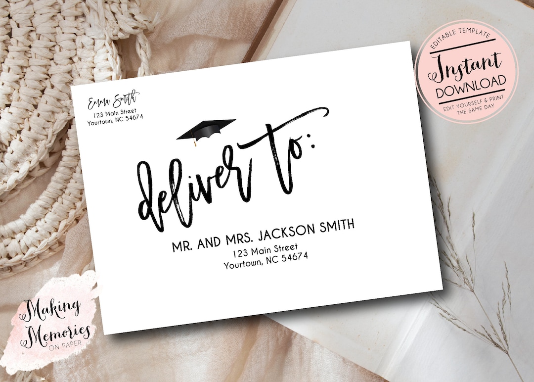 Graduation Editable Envelope Template, Addressed Envelopes, Graduation ...