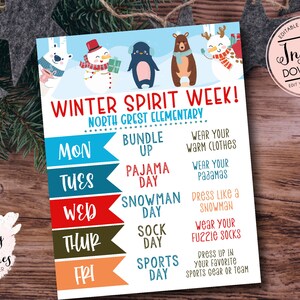 Winter Spirit Week Template, Spirit Week Schedule, Winter Spirit Week ...