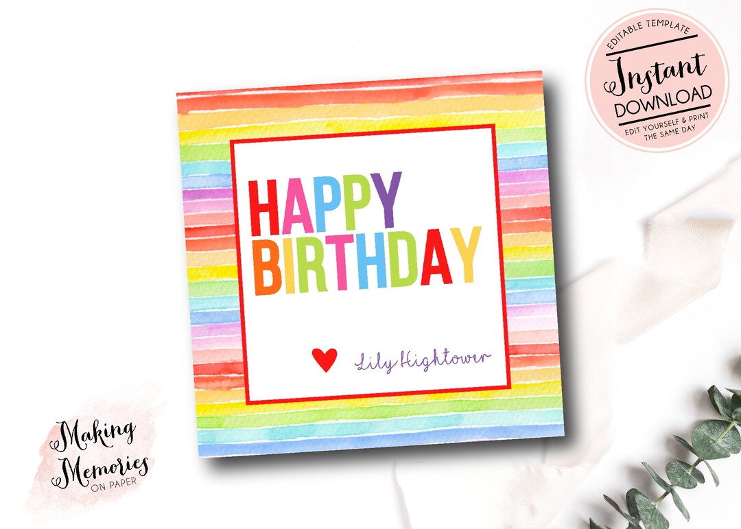 Happy Birthday Gift Tag, Personalized Gift Enclosure Calling Cards ...