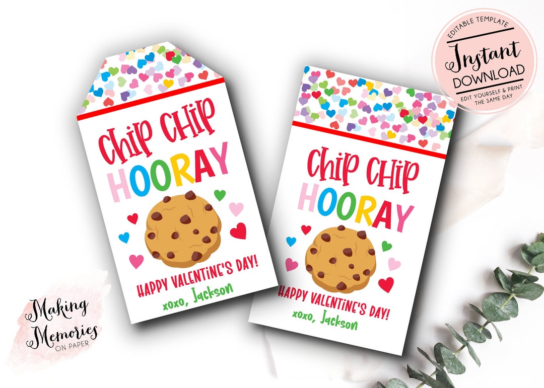 Chip Chip Hooray Valentine Printable Cookie Tag, Valentine Cookie ...