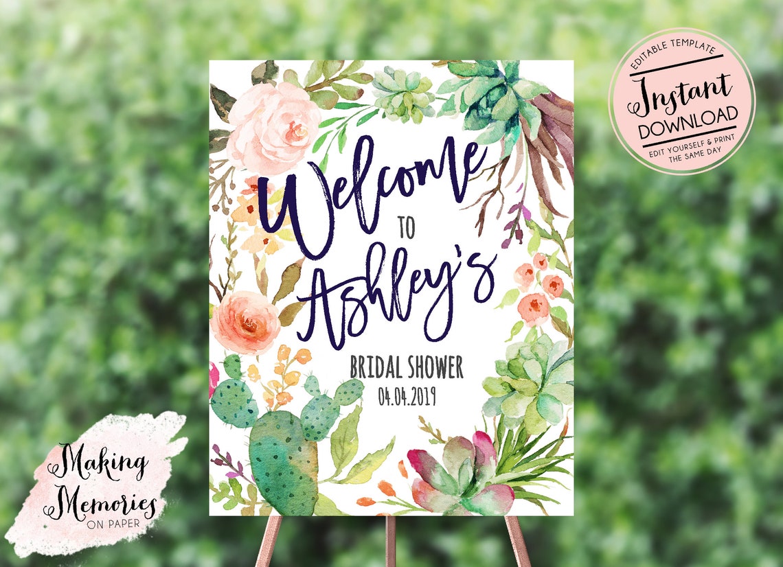 Succulents Welcome Sign Fiesta Welcome Sign Editable | Etsy