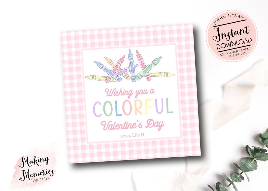 Editable Crayon Valentine Favor Tag, Crayon Valentine Card, Crayon ...
