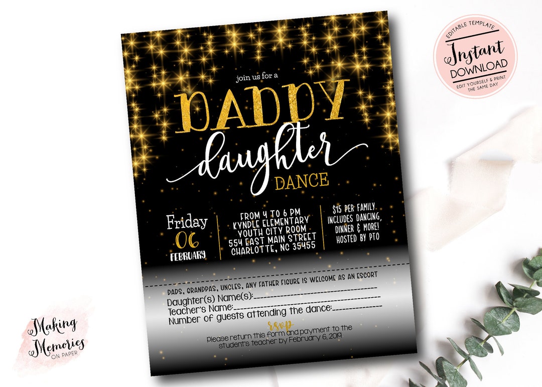 Daddy Daughter Dance Flyer, Stars Dance, School Dance Invite, Editable ...