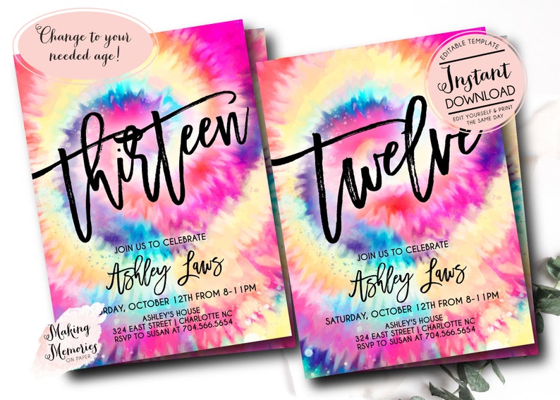 Teen Birthday Invitation Editable Teen Birthday Invite Tie - Etsy