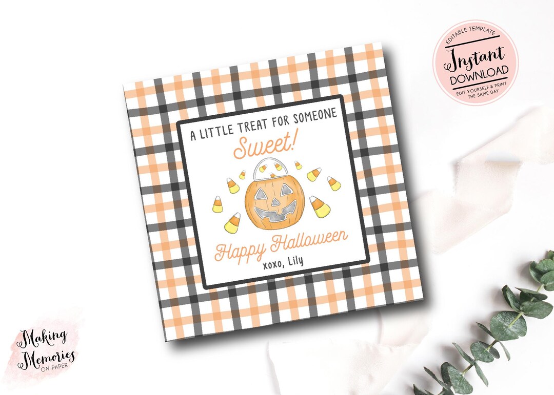 Halloween Candy Corn Favor Tag, Printable Halloween Tag, Gingham ...
