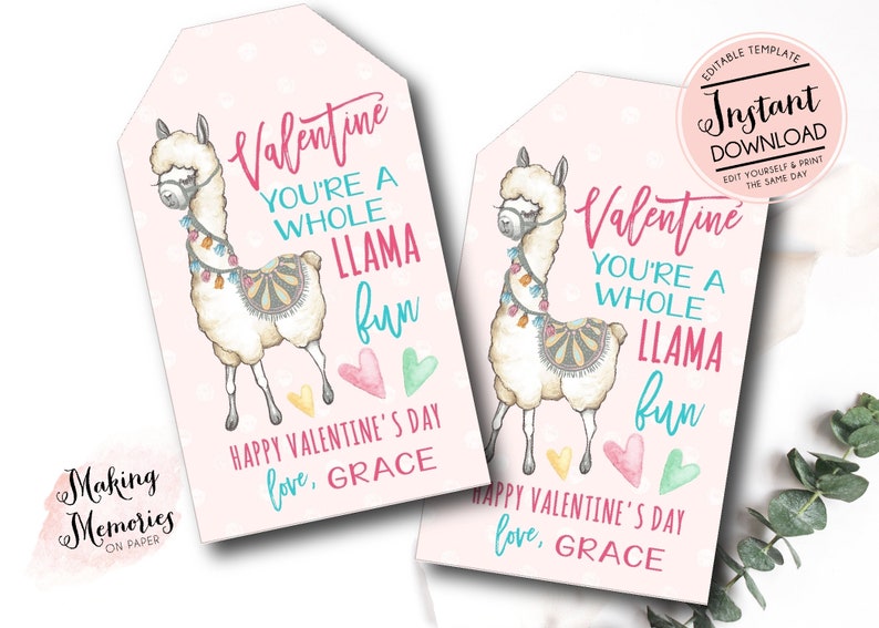 Llama Valentine's Day Tag Llama Valentine's Tag - Etsy