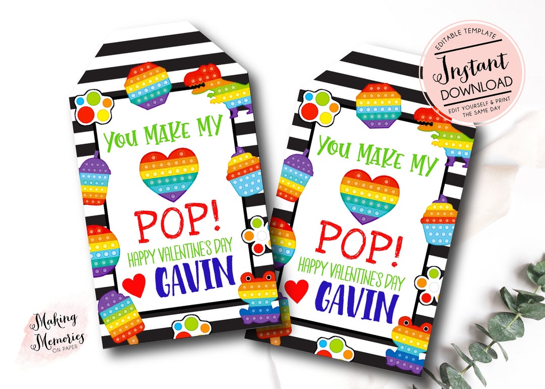 Pop It Editable Valentine Tag, Valentines Day Pop It Cards, School ...