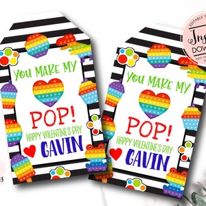 Pop It Editable Valentine Tag, Valentines Day Pop It Cards, School ...
