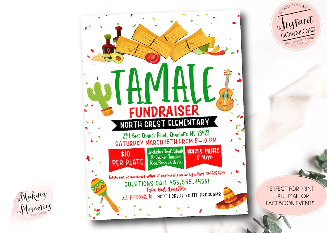 Tamale Dinner Flyer, Tamale Fundraiser, Editable Mexican Night ...