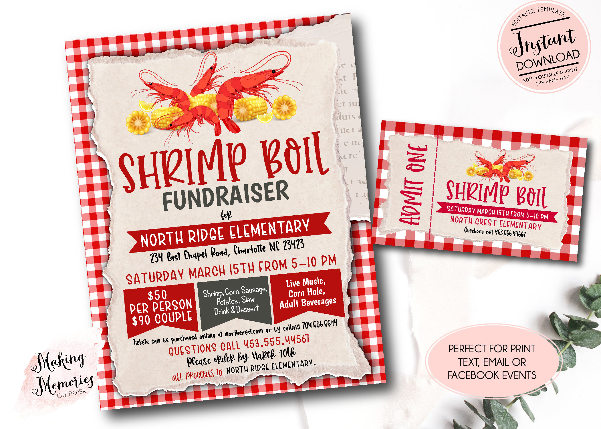 Shrimp Boil Fundraiser Flyer, Editable Shrimp Fest Fundraiser ...