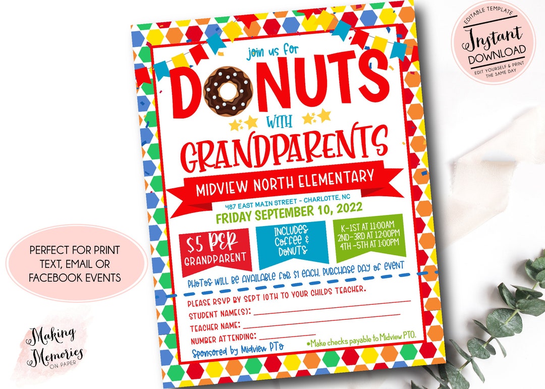 Grandparent Day Flyer, School Grandparents Day Event, Donuts With ...