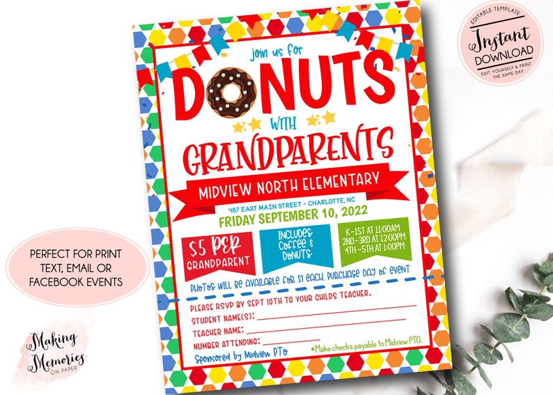 Grandparent Day Flyer, School Grandparents Day Event, Donuts With ...