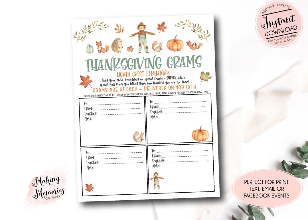 Thanksgiving Candy Gram Template, School Candy Gram, School Fundraiser ...