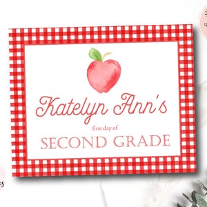 Gingham First Day of School Sign, Editable Back to School Sign ...