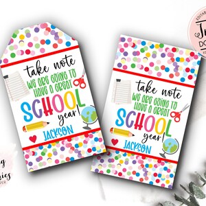 Take Note Gift Tag, Take Note Favor Tag, Back to School Gift Tag ...