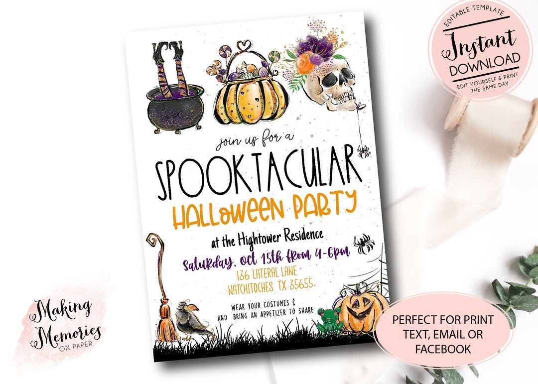Halloween Birthday Party Invite, Boo Bash Invitation, Adult Halloween ...