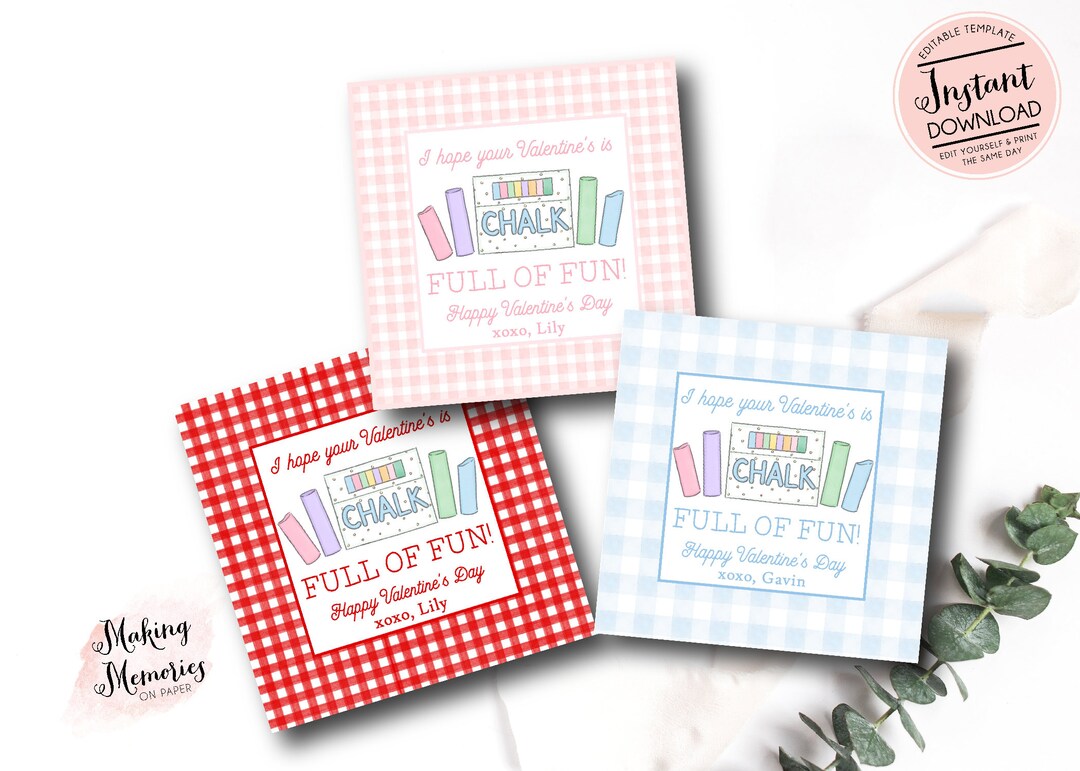 Editable Pink Chalk Full of Fun, Chalk Valentine's Day Card, Kids ...