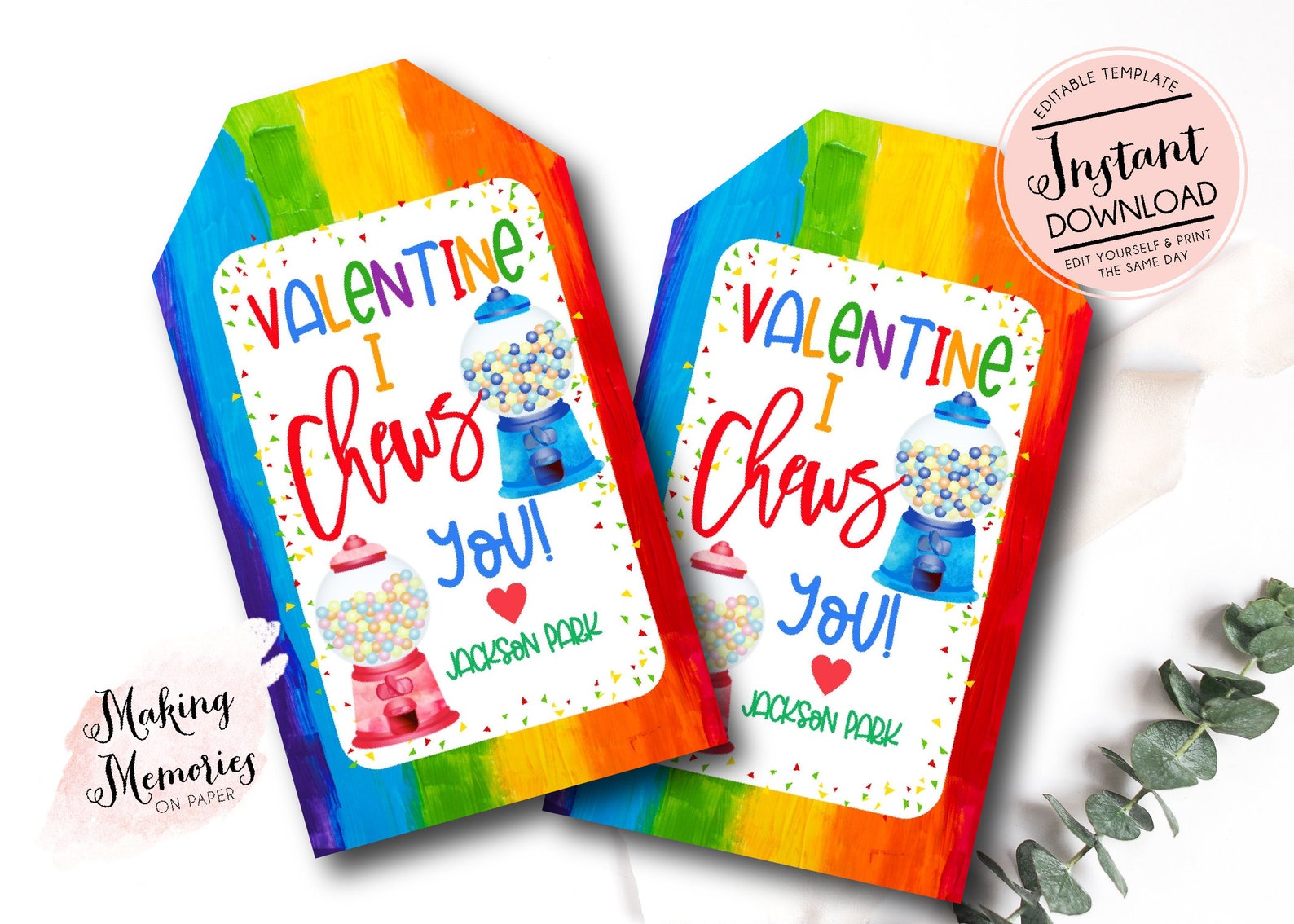 Editable Bubble Gum Valentine's Day, Gum Valentine Tag, Chews You ...
