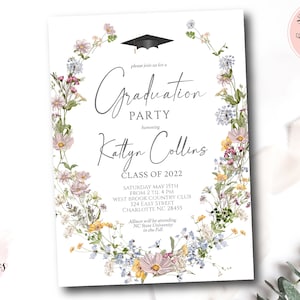 Editable Wildflower Graduation Party Invitation, Graduation ...