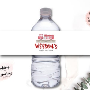 Editable Fire Truck Water Bottle Labels, Fire Engine Party Drink Labels ...