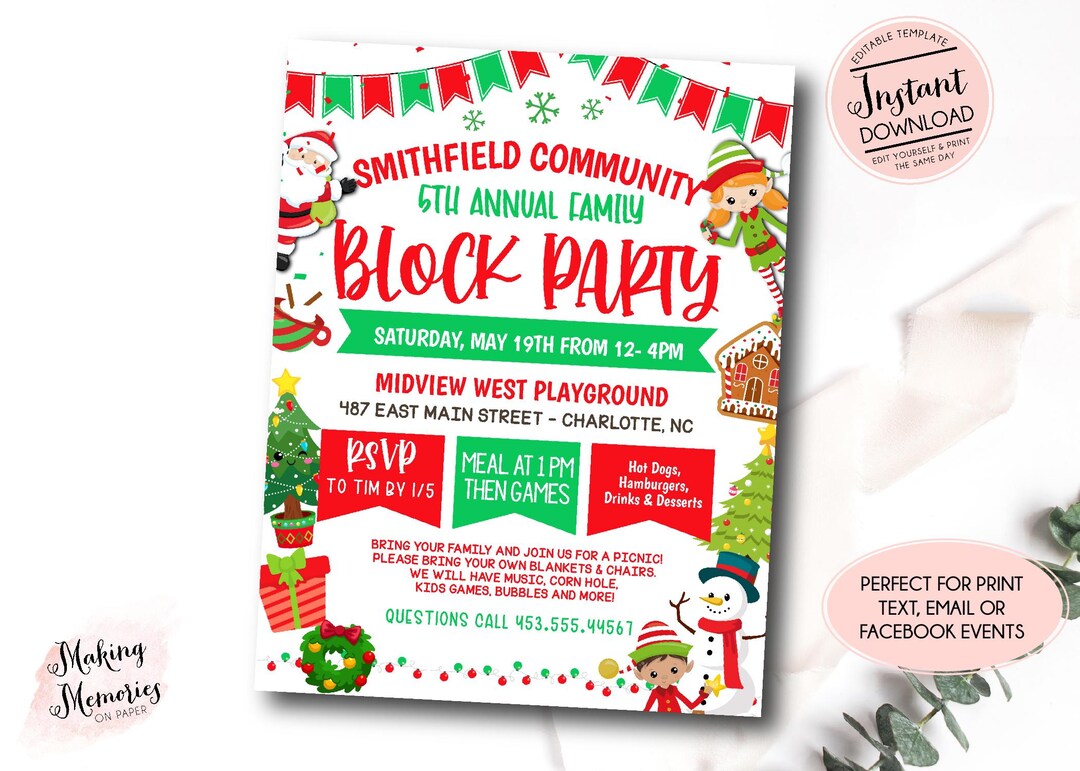Christmas Block Party Flyer, Christmas Neighborhood Block Party Flyer ...