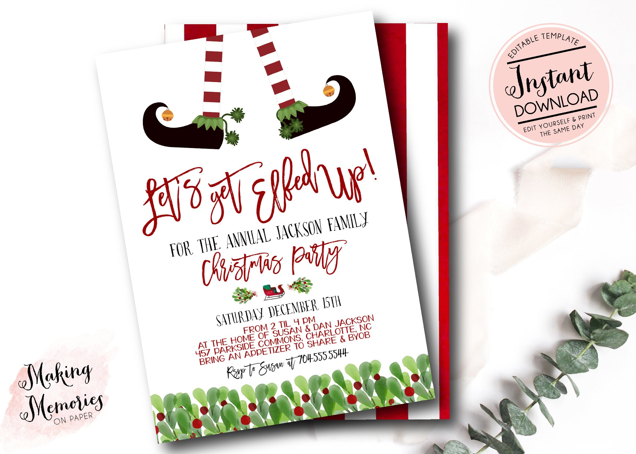 Elf Christmas Party Invitation Let's Get Elfed Up - Etsy España