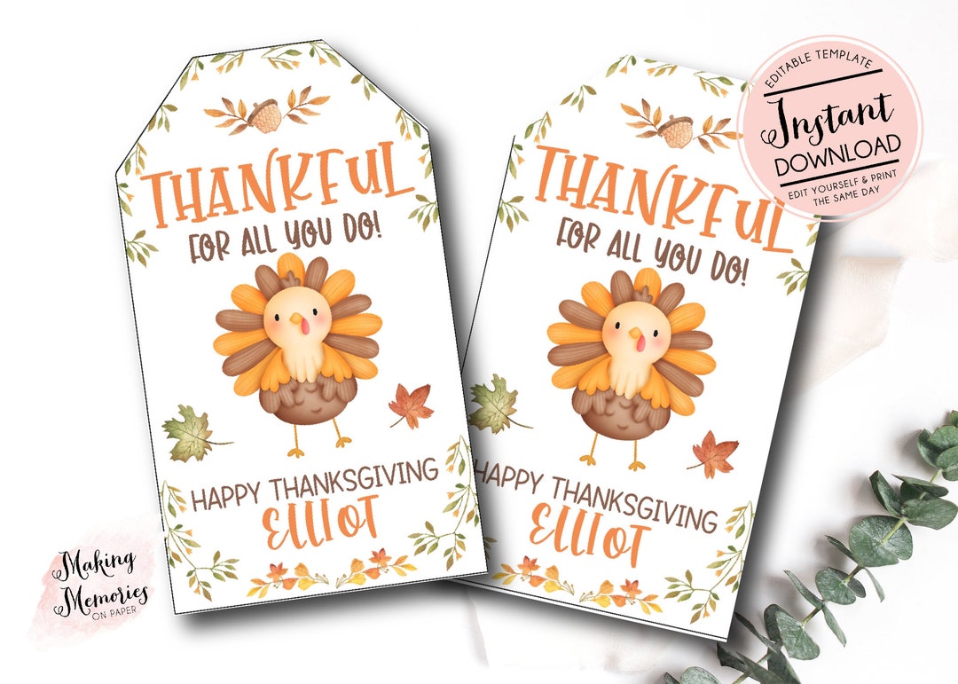 Thankful Favor Tag, Teacher Fall Thank You Tag, Fall Autumn Favor Tag ...
