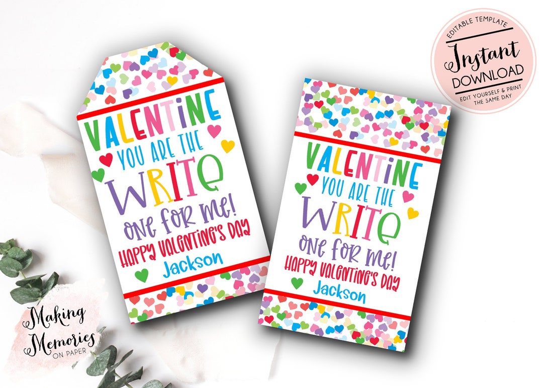 Pencil Valentine Card, Valentine You Are the Write One for Me, Pen ...