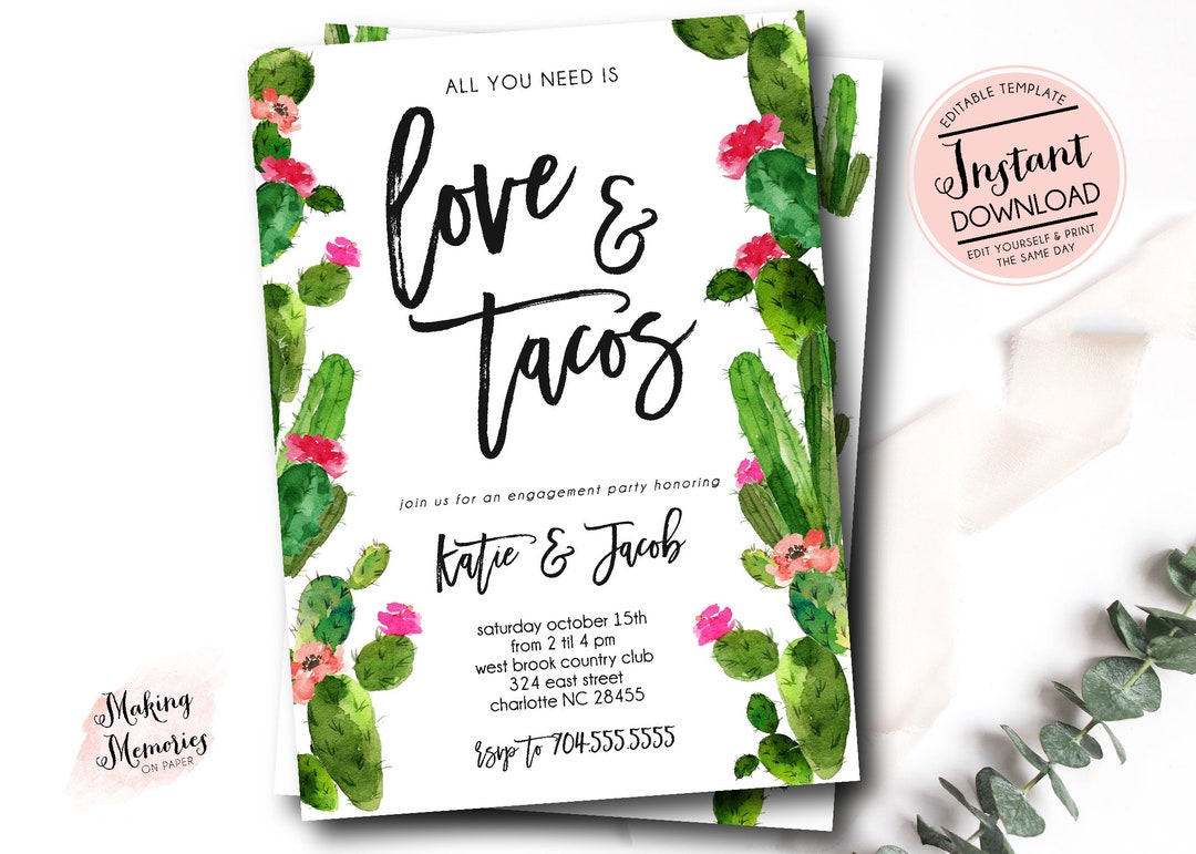 Love and Tacos Invitation, Love and Tacos Engagement Party Invitation ...